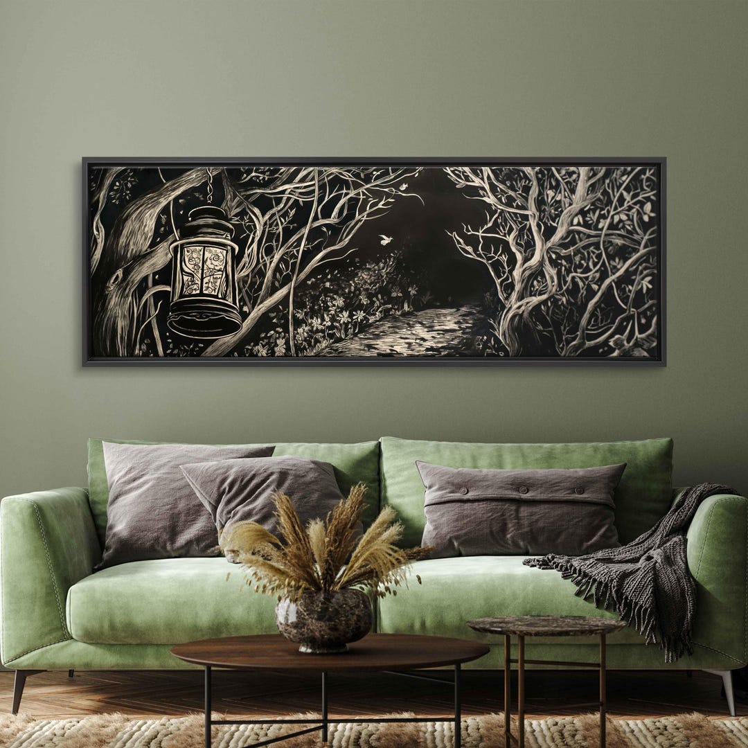 Gothic Lantern Lighting Creepy Trail Wall Art Canvas Print, Twisted ...