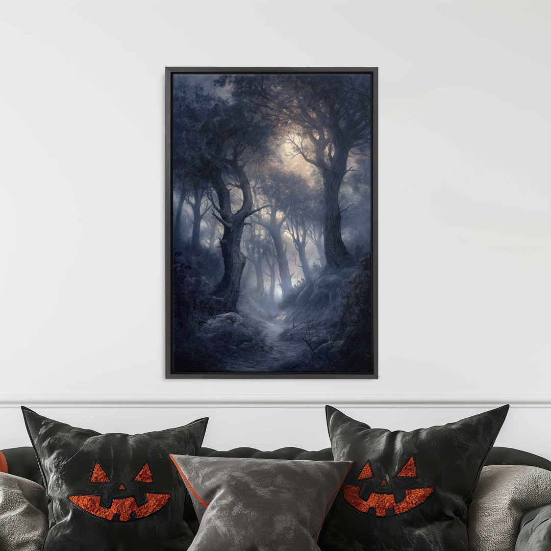 Haunted Moonlit Forest With Ghostly Figures Between Mangled Trees Wall ...
