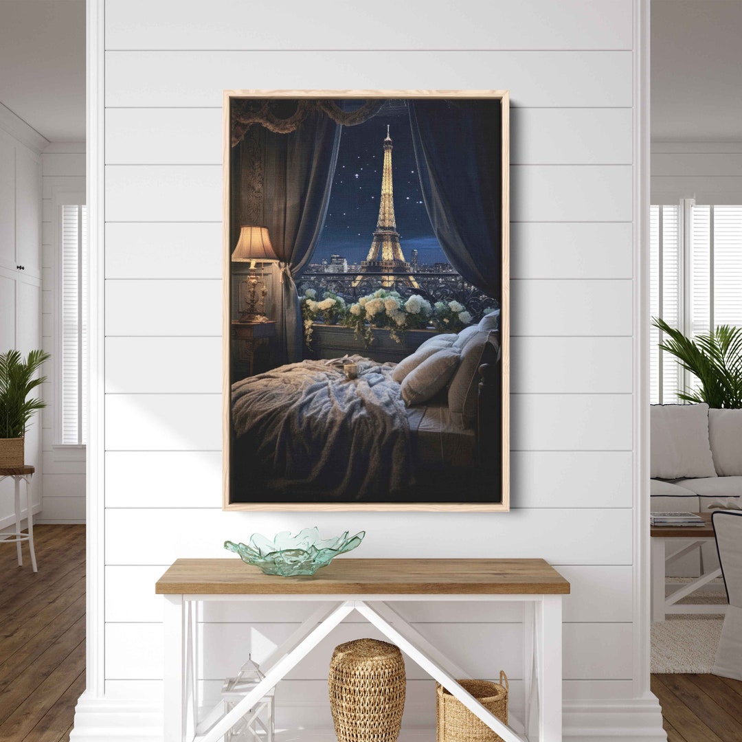 Eiffel Tower Through Window Wall Art Canvas Print, Paris Nightscape ...