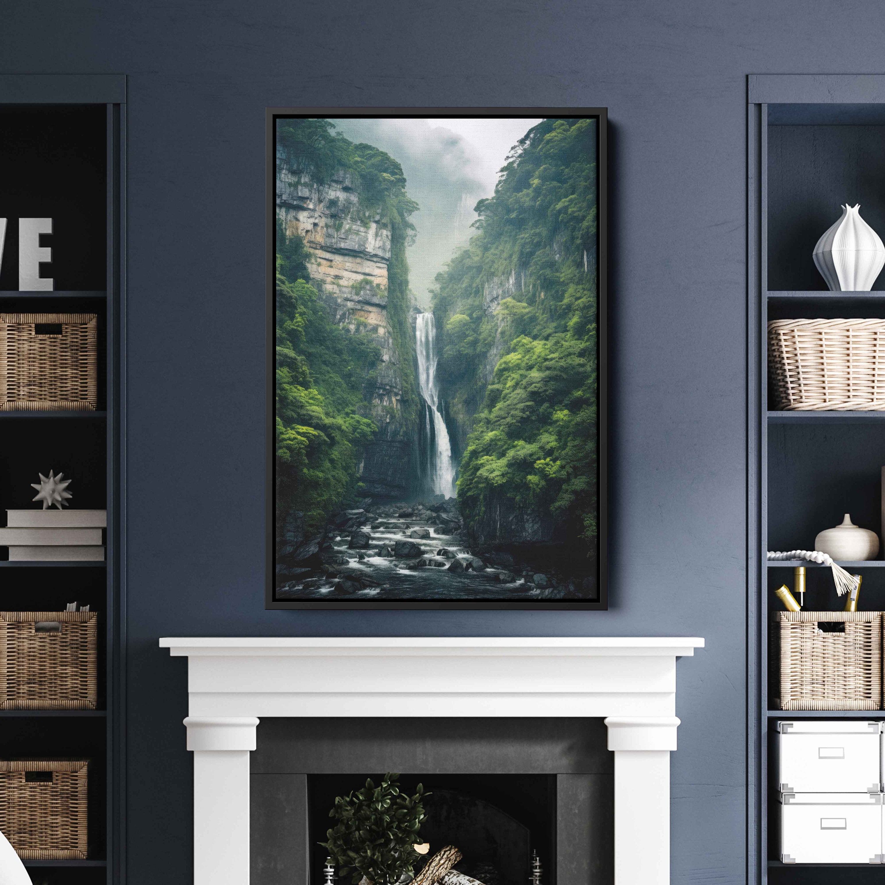 Towering Waterfall Over Rugged Cliffs Wall Art Ready to Hang, Cliffside ...