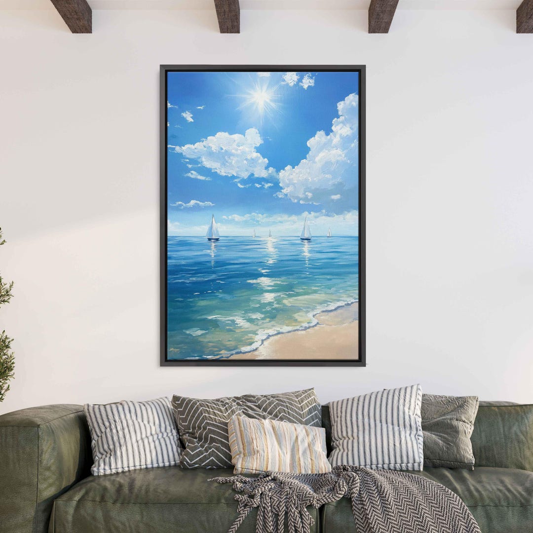 Peaceful Ocean View With Sailboats, Wall Art Canvas Print - Etsy