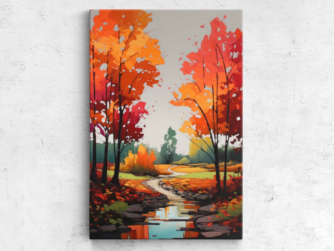 Autumn Path Through the Forest, Beautiful Fall Scene, Framed Canvas ...