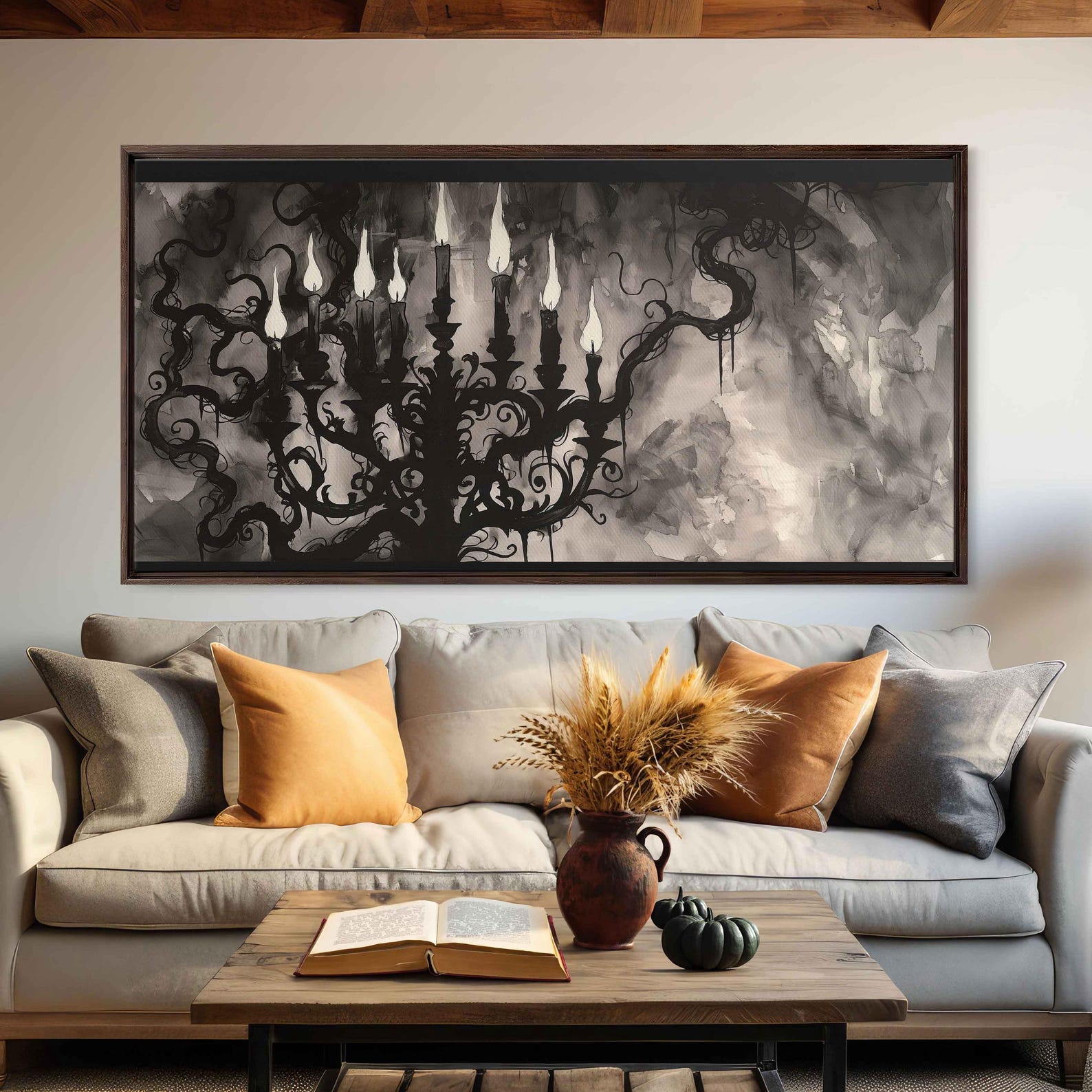 Gothic Candelabra Lighting Eerie Smoky Room Watercolor Wall Art Canvas ...