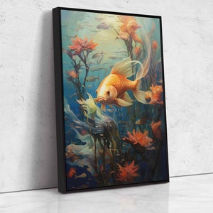 Sad Fish Underwater Sea Oil Painting, Framed Canvas Print, Ready to ...