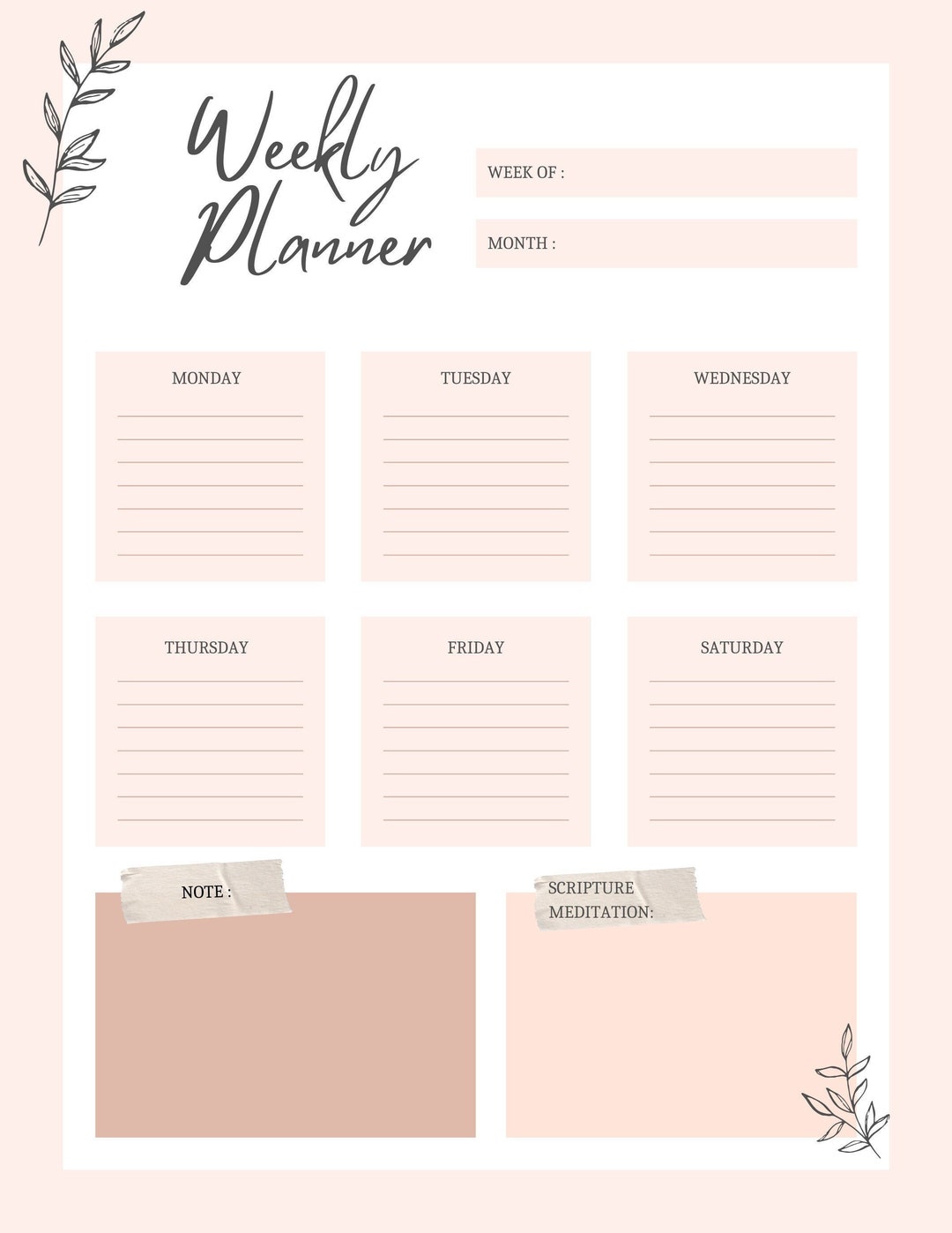 Weekly Planner Page Template- Digital Download Only - Etsy