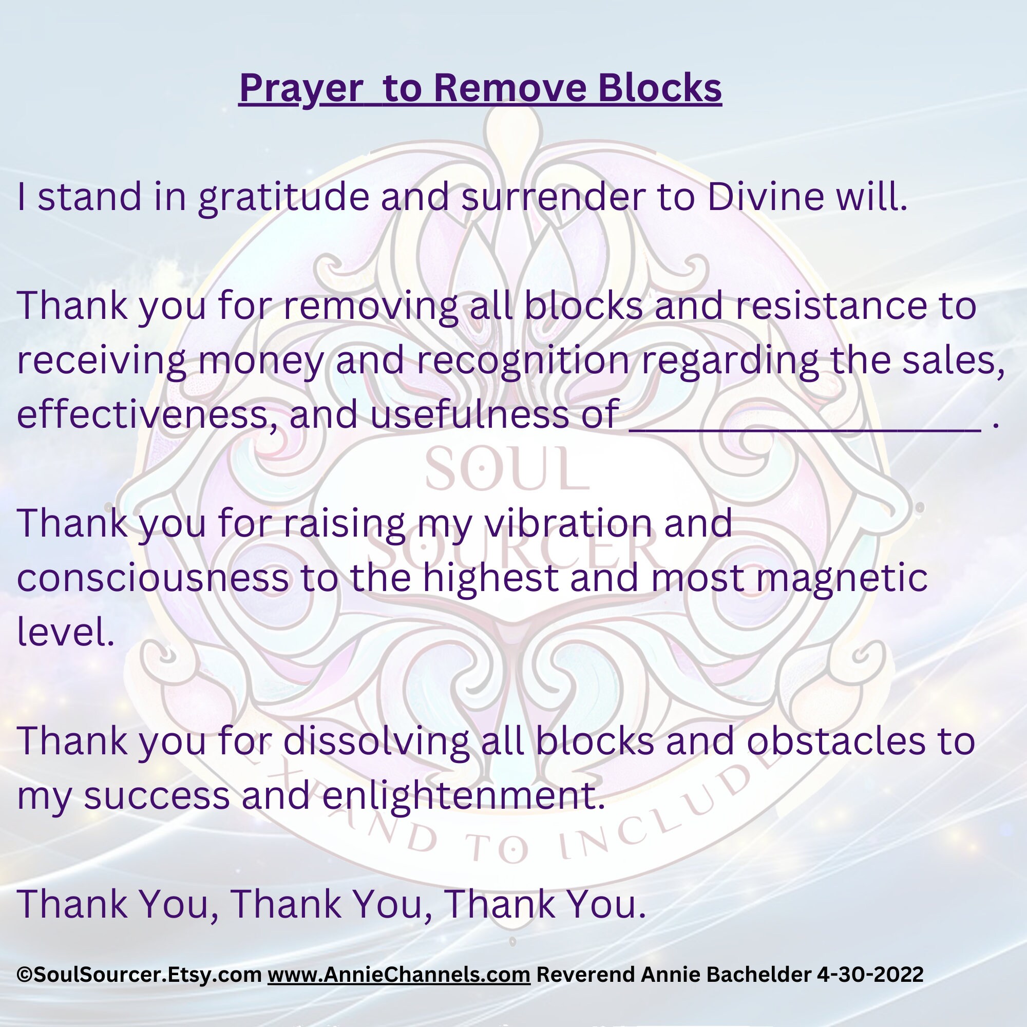 Soulsourcer Prayer to Remove Blocks - Etsy