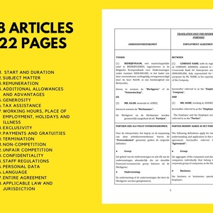 EC Belgium Employment Agreement Contract Template, Bilingual English ...