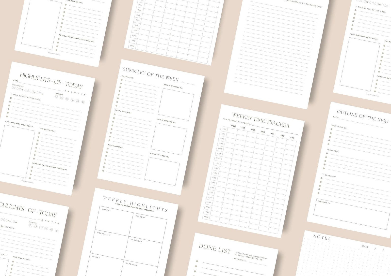 Printable Self Help Download Bundle Insert Weekly - Daily - Hourly ...