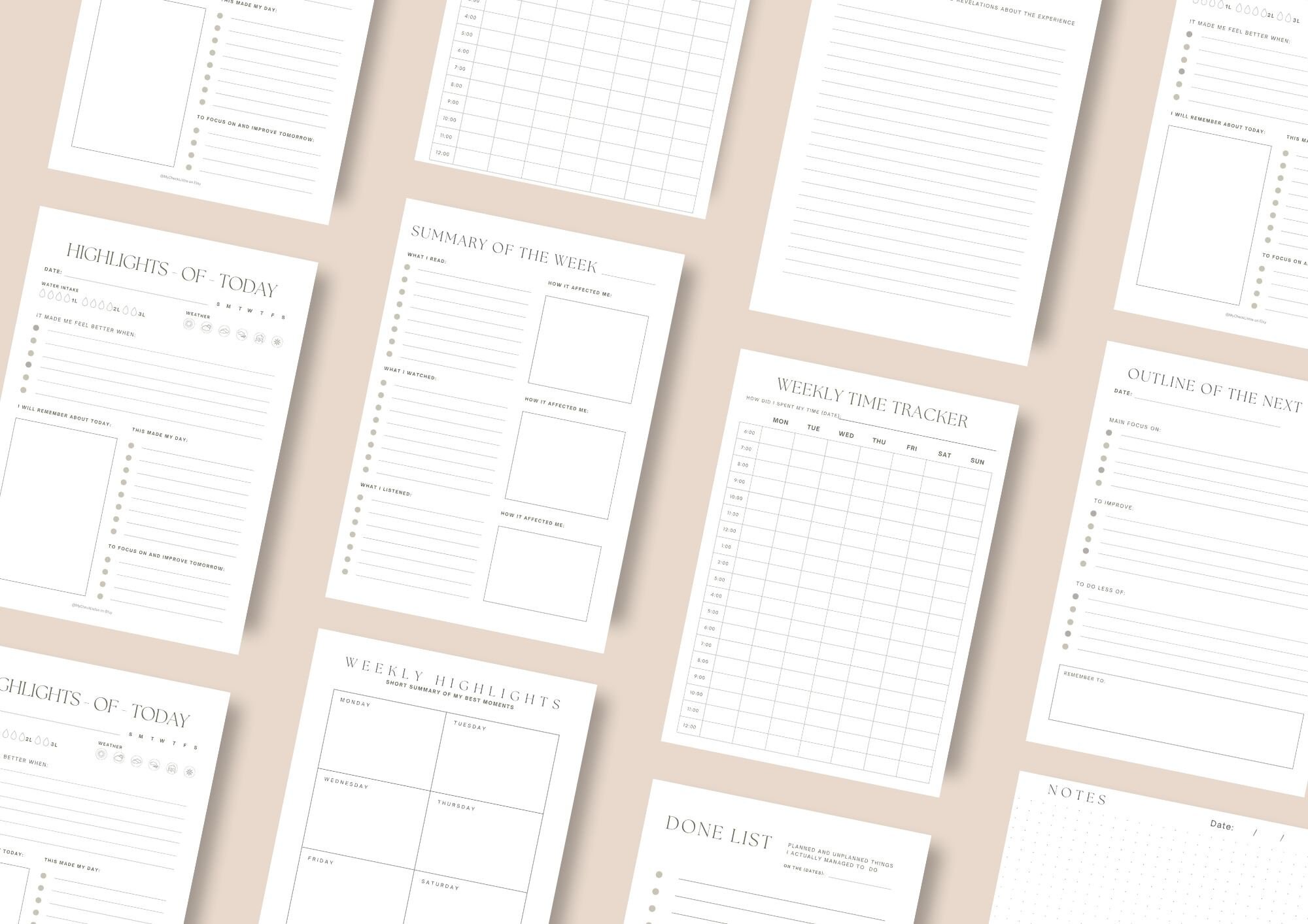 Printable Self Help Download Bundle Insert Weekly - Daily - Hourly ...