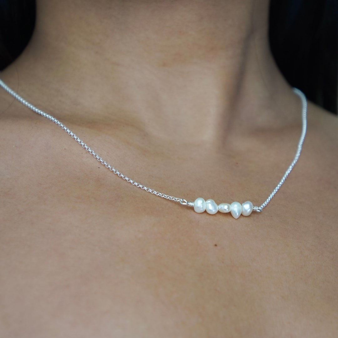 Samara Pearl Necklace- Genuine Five Freshwater Pearls Necklace in Bar ...