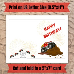 Printable Monster Truck Birthday Card Digital 5x7 Card Red - Etsy