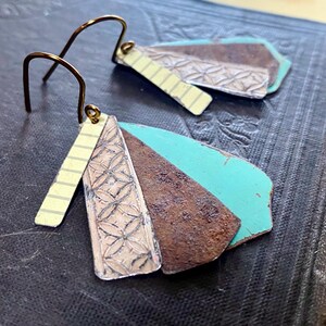 Teal + Rust Vintage Tin Dangle Layered Drop Earrings Recycled Upcycled ...