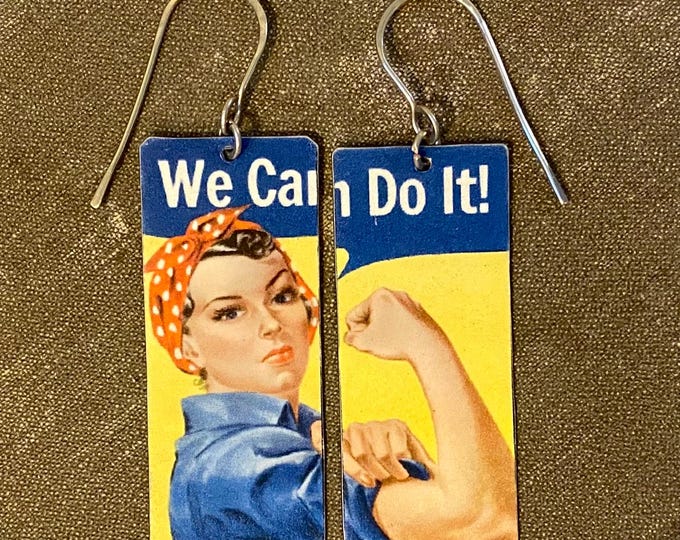 Retro Vintage “we Can Do It” 1943 WWII Poster, Tin Dangle Drop Earrings ...