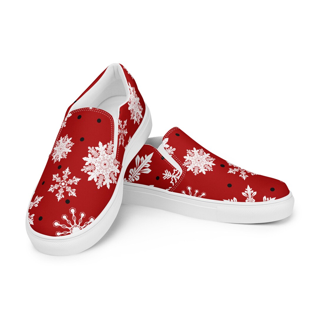 Red and White Snowflake Womens Slip-on Canvas Shoes All Sizes - Etsy