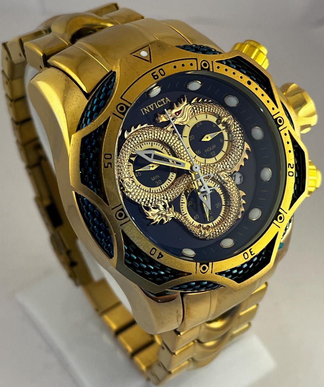 Vintage INVICTA Chronograph Black Dial Date Analog Men's Wrist Watch ...