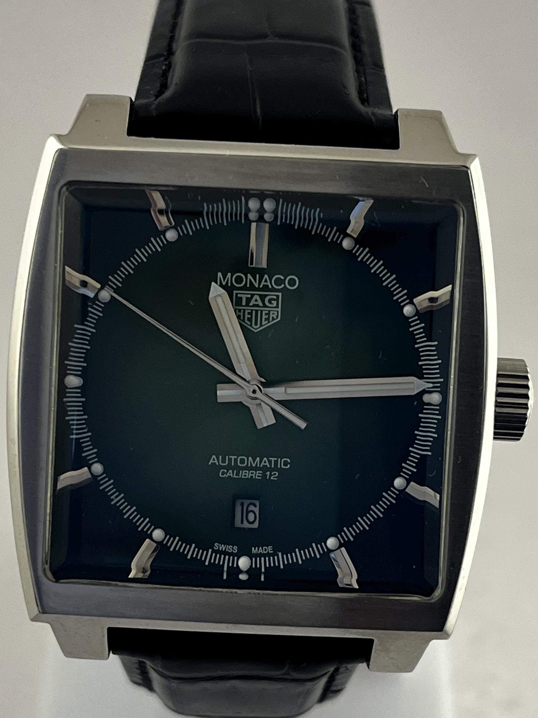 Vintage TAG Heuer Monaco Automatic Green Dial Date Analog Men's Wrist ...