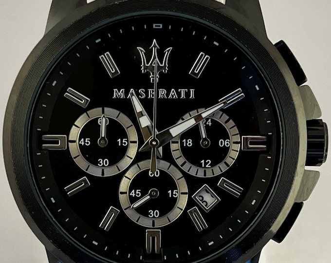 Vintage MASERATI Chronograph Black Dial Date Analog Men's Wrist Watch ...