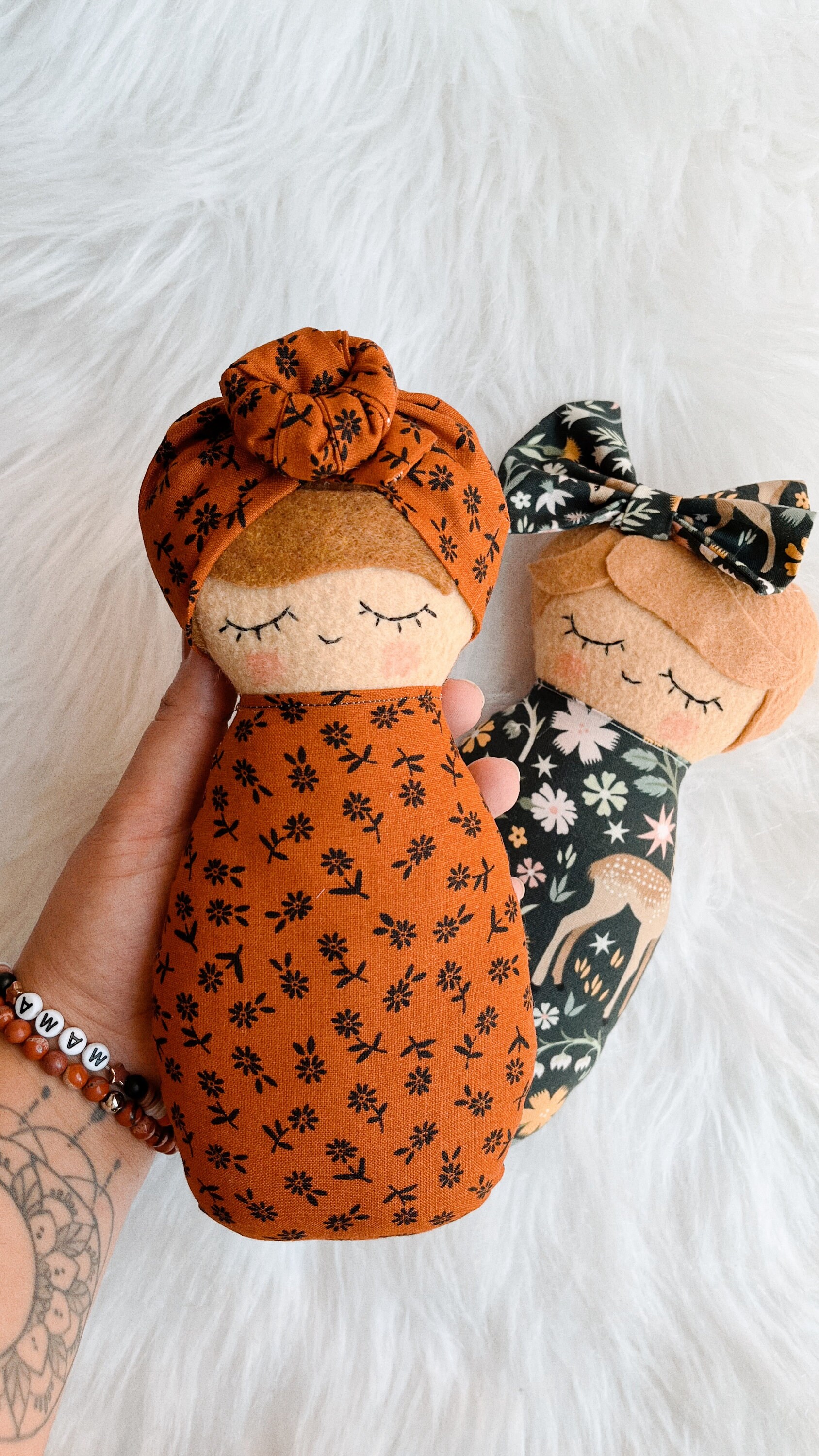Swaddled Doll 8”, Checkered Print, Handmade Doll for Boy, Baby’s First ...