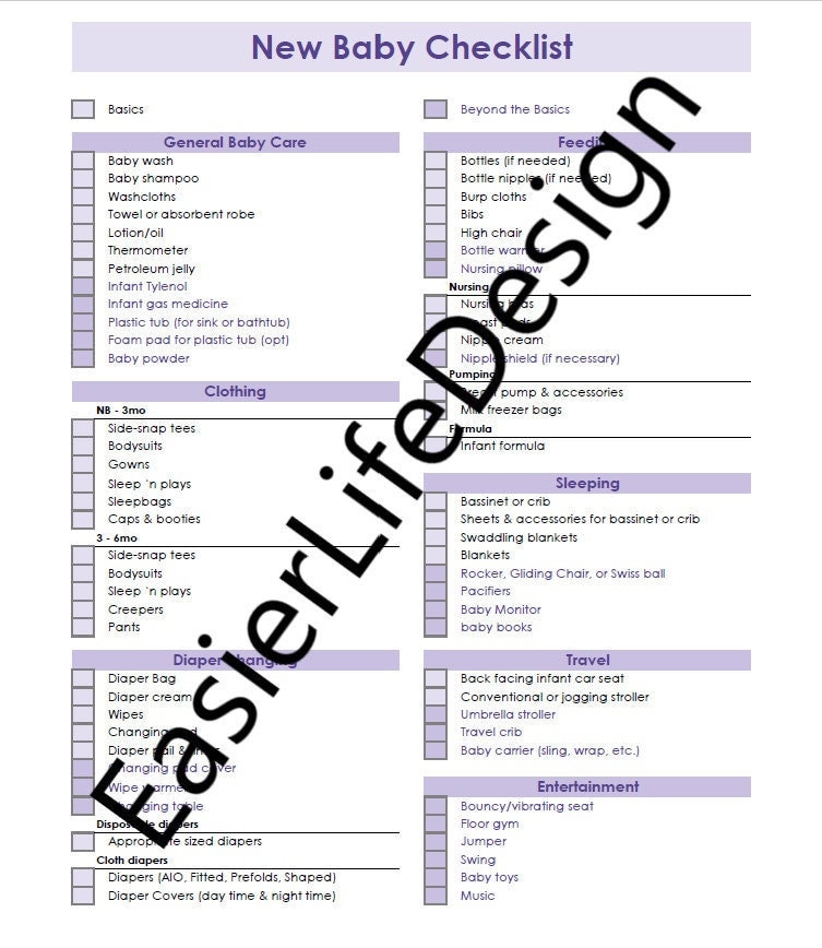 New Baby Checklist Design List of Needs and To-do's for Your Newborn ...
