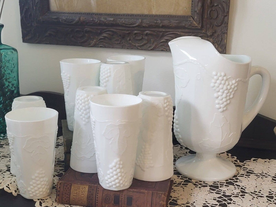 Mid-century Vintage Milk Glass Glassware Tumbler and Pitcher - Etsy