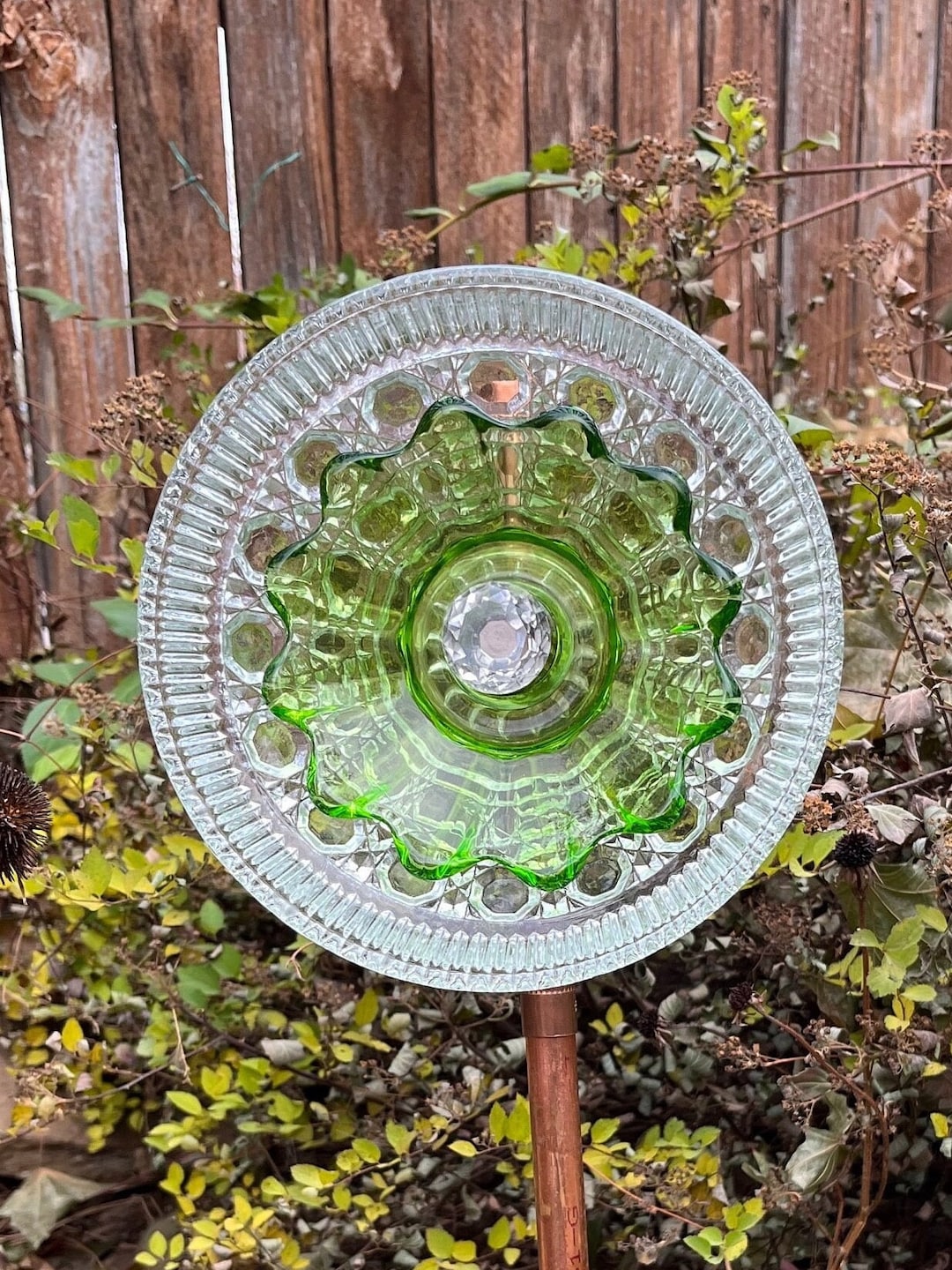 Vintage Green Glass Upcycled Garden Flower/glass Flower/plate - Etsy