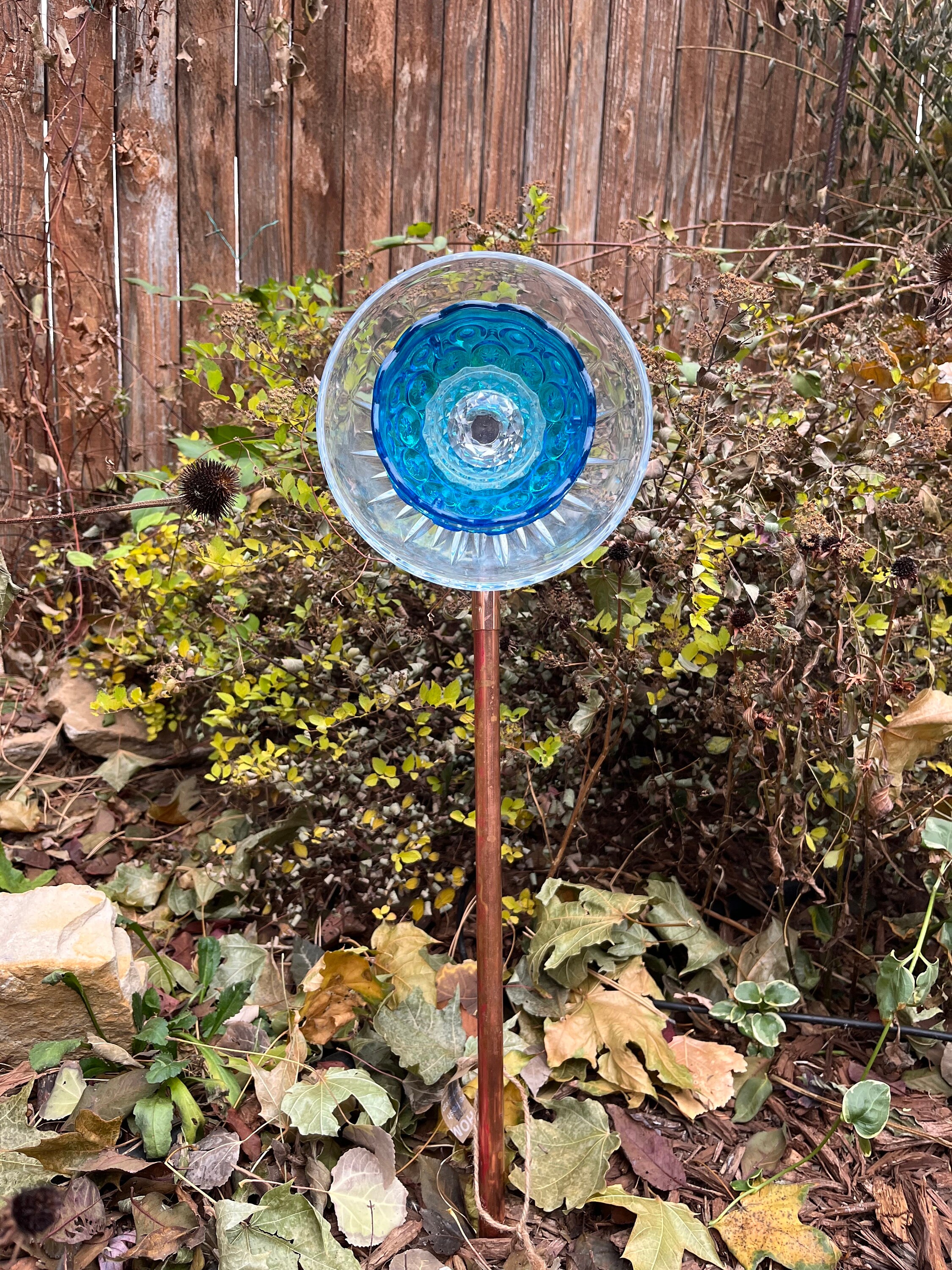 Turquoise Glass Upcycled Garden Flower/glass Flower/plate Flower ...