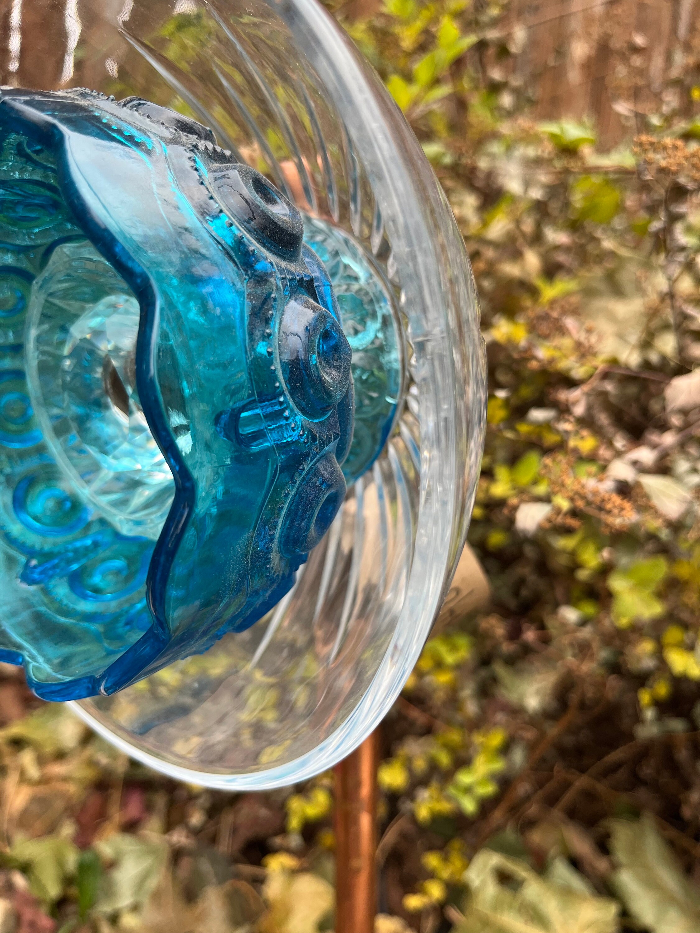 Turquoise Glass Upcycled Garden Flower/glass Flower/plate Flower ...