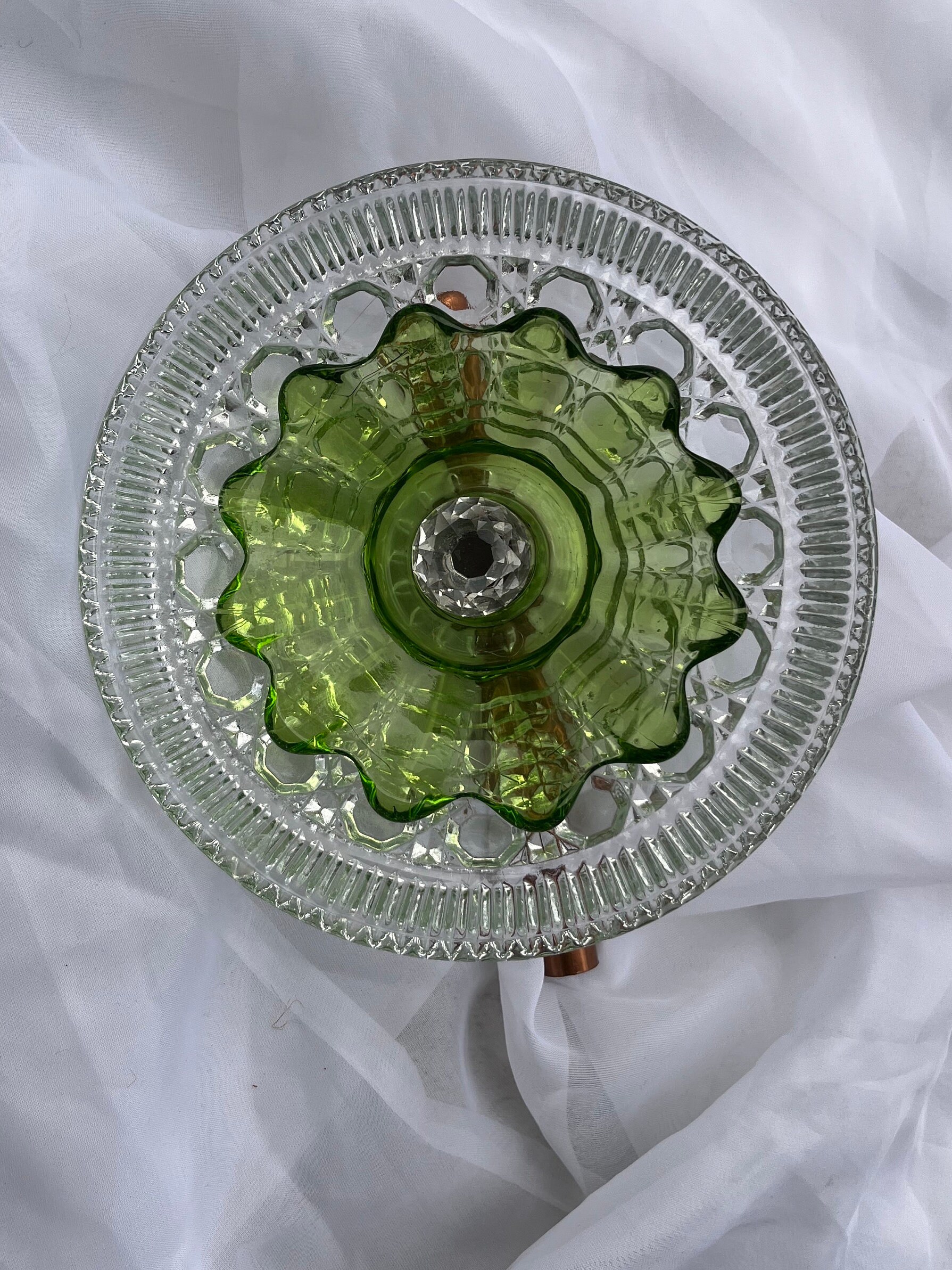 Vintage Green Glass Upcycled Garden Flower/glass Flower/plate - Etsy