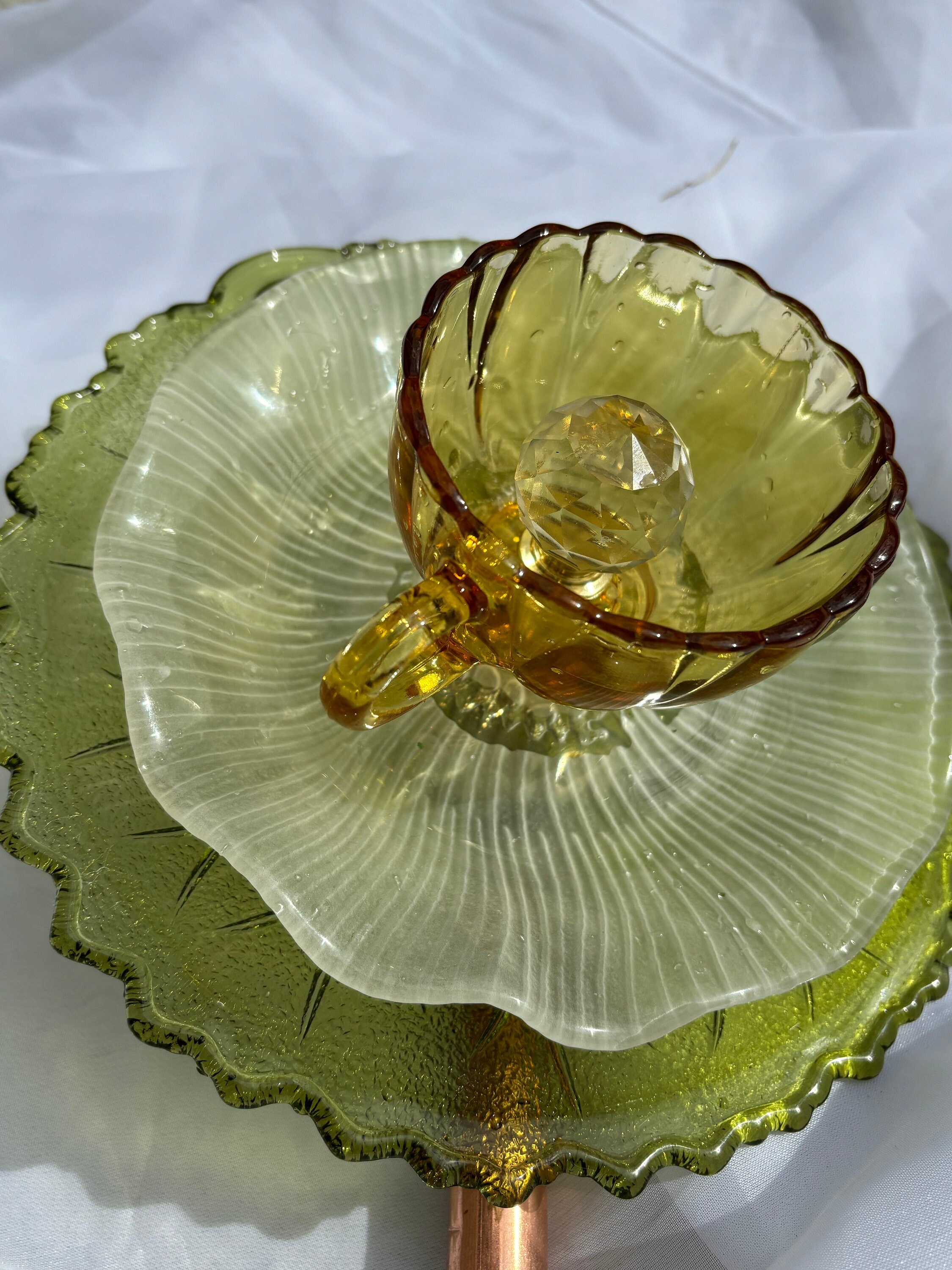 Vintage Green Pebble Leaf Glass Garden Flower Stake Al Fresco Garden ...