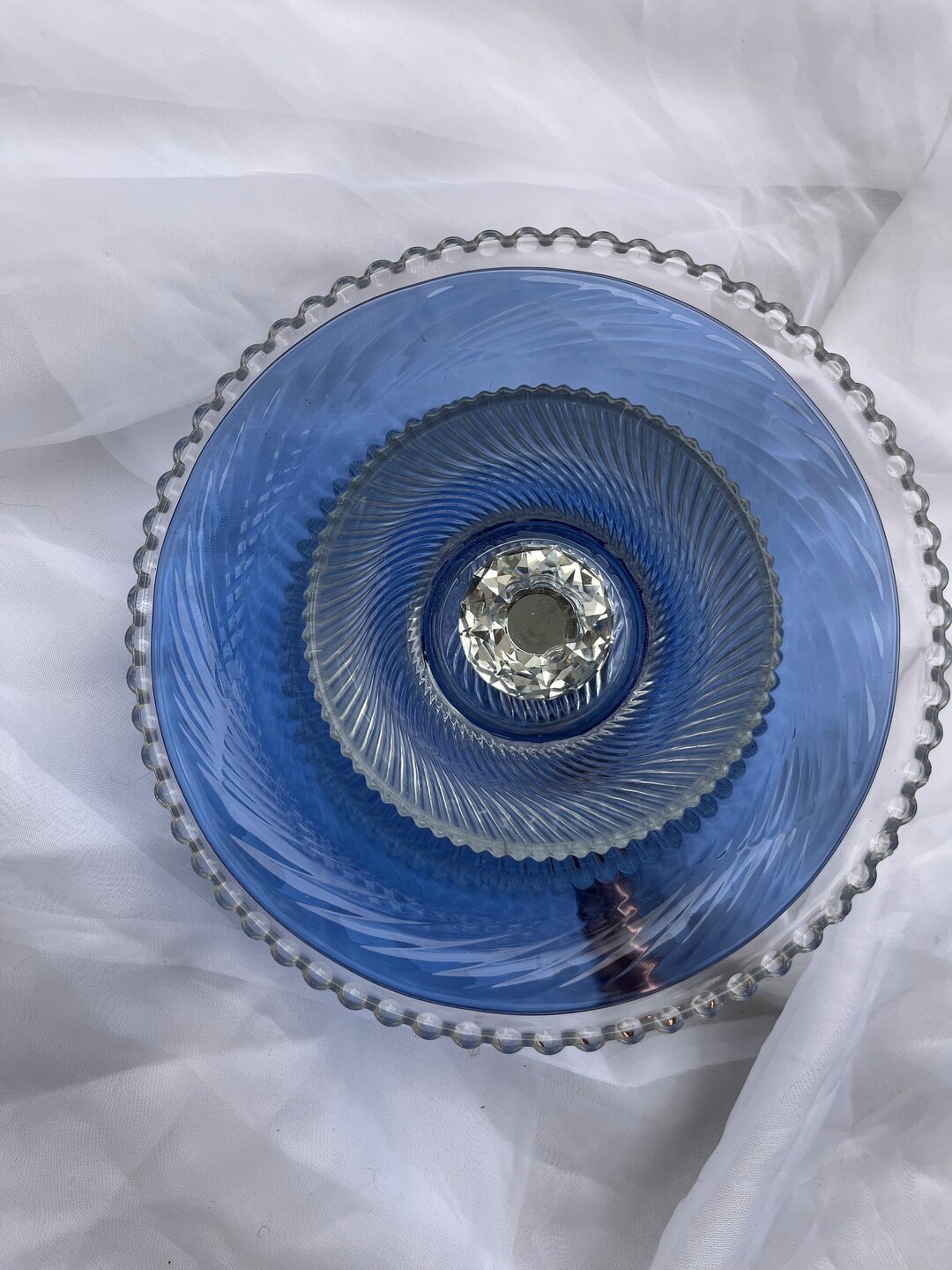 Blue Glass Upcycled Garden Flower/glass Flower/plate Flower/vintage ...