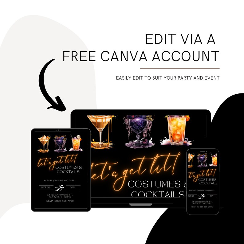 Editable Cocktail Party Invitation, Birthday Halloween Autumn October ...