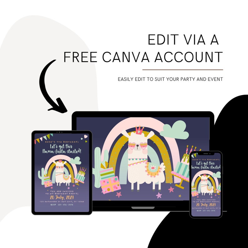 Editable Llama Birthday Invitation, Kids Fiesta Party (digital) - Etsy