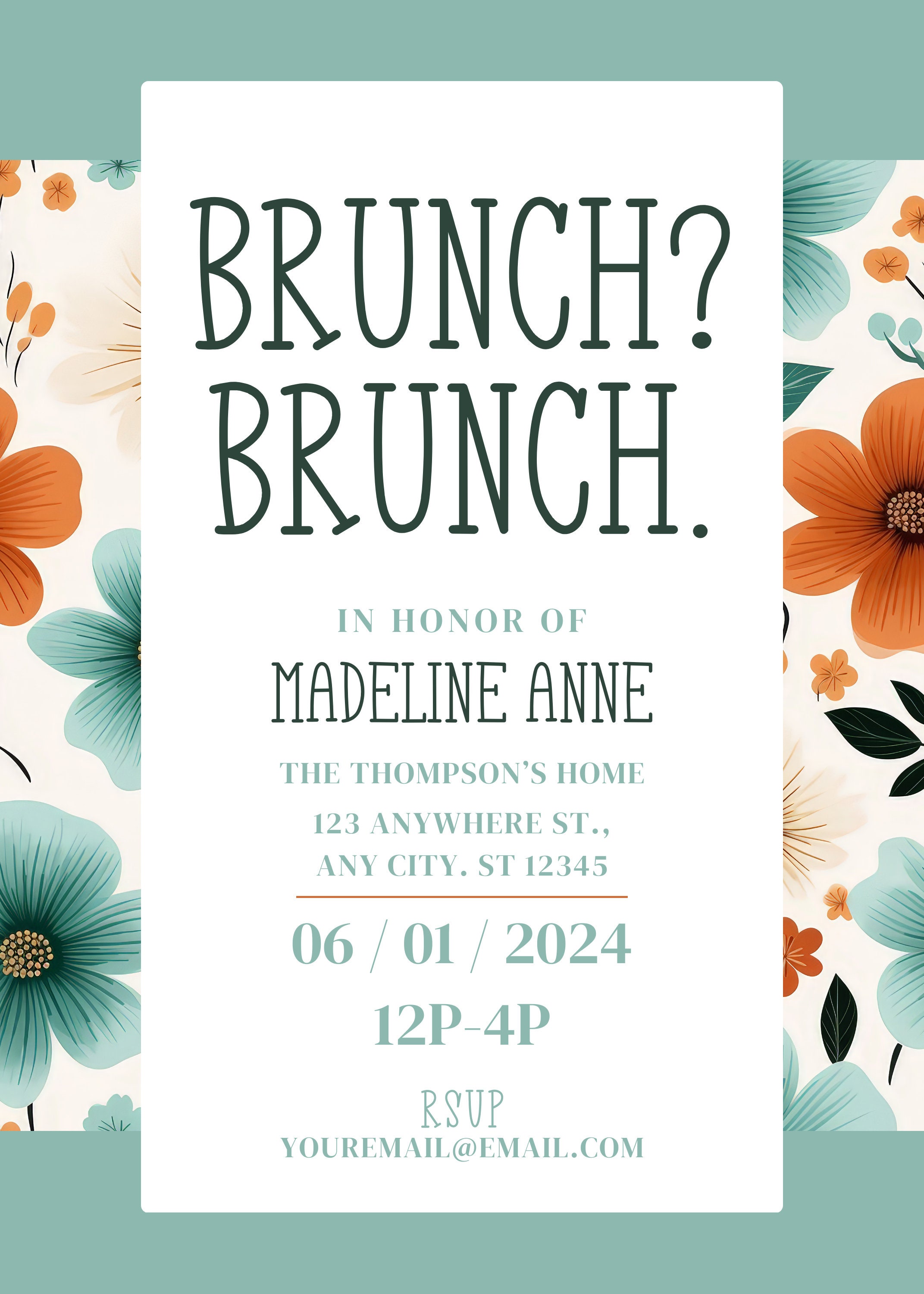 Editable Floral Brunch Invitation Template, Instant Download (canva) - Etsy
