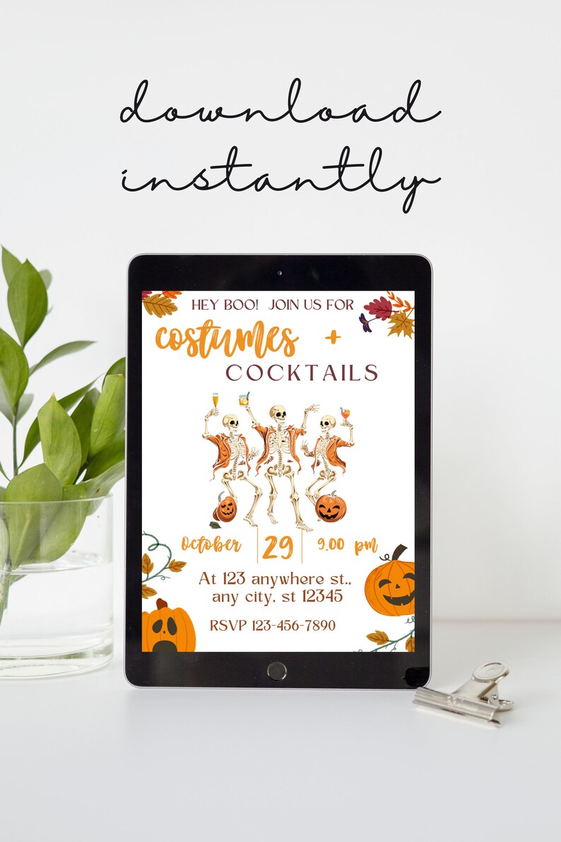 Editable Cocktail Party Invitation, Birthday Halloween Autumn October ...