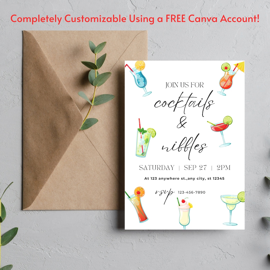 Editable Cocktail Party Invitation, Birthday Tropical Invite Summer ...
