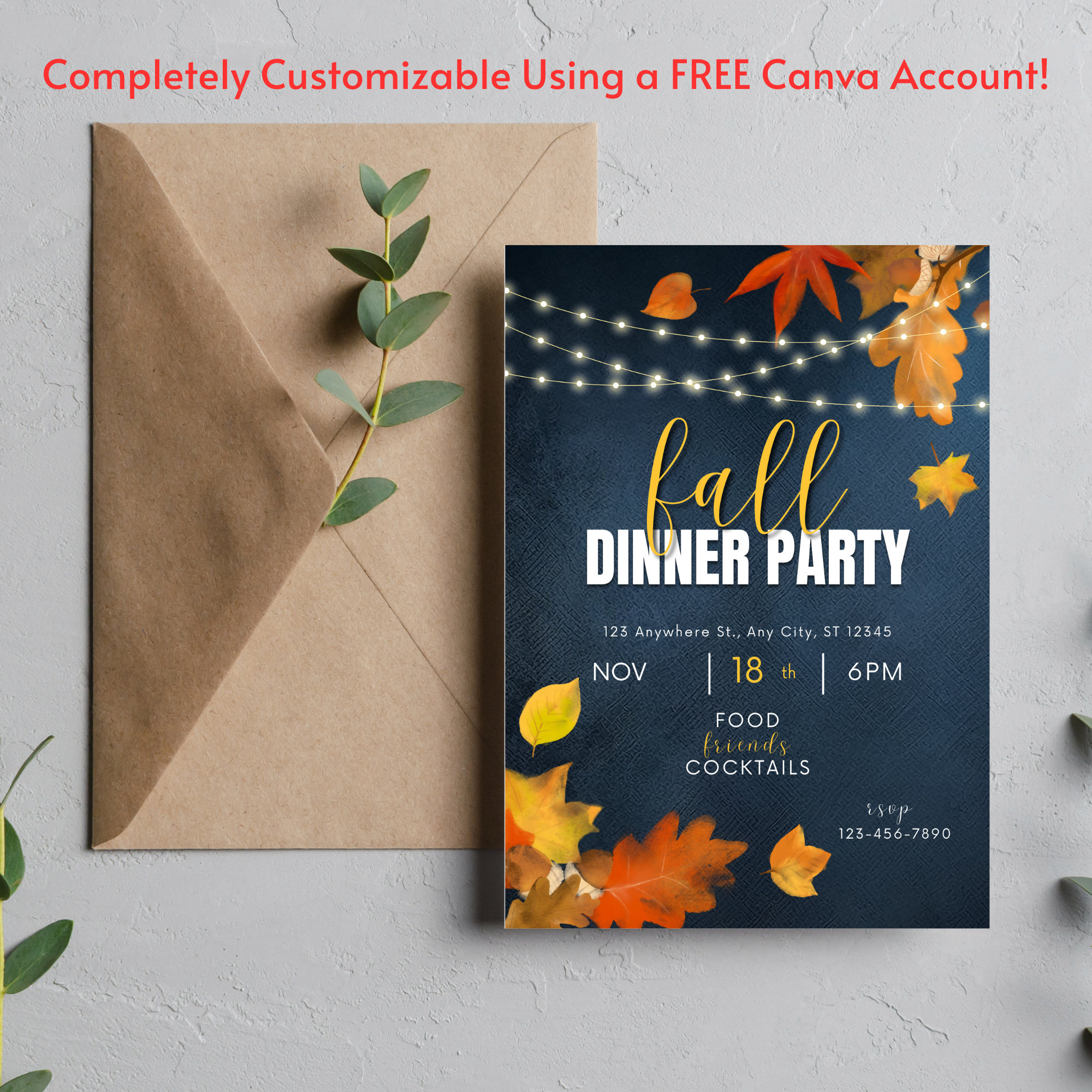 Editable Adult Birthday Invitation Fall Happy Hour Autumn Dinner Party ...