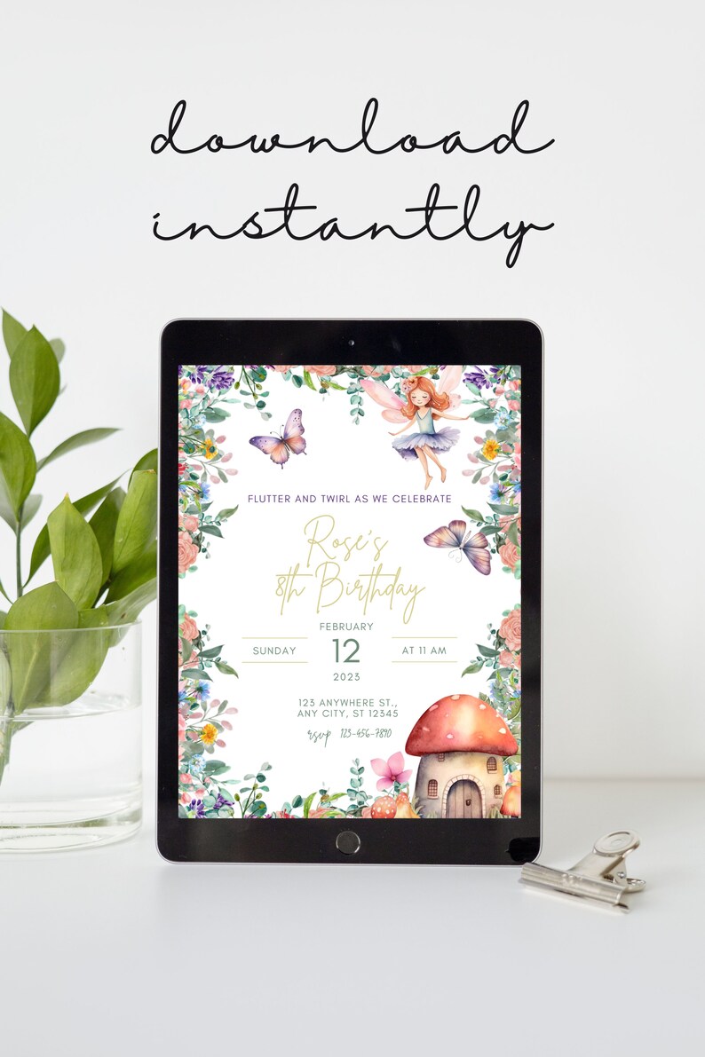 Fairy Birthday Invitation, Enchanted Floral Pixie Party (canva Editable ...