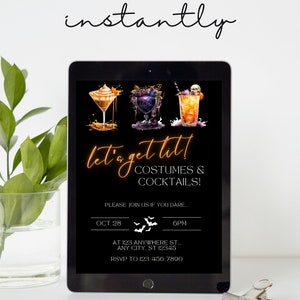 Editable Cocktail Party Invitation, Birthday Halloween Autumn October ...