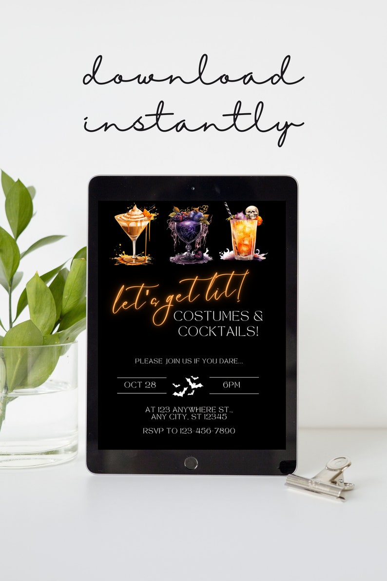 Editable Cocktail Party Invitation, Birthday Halloween Autumn October ...