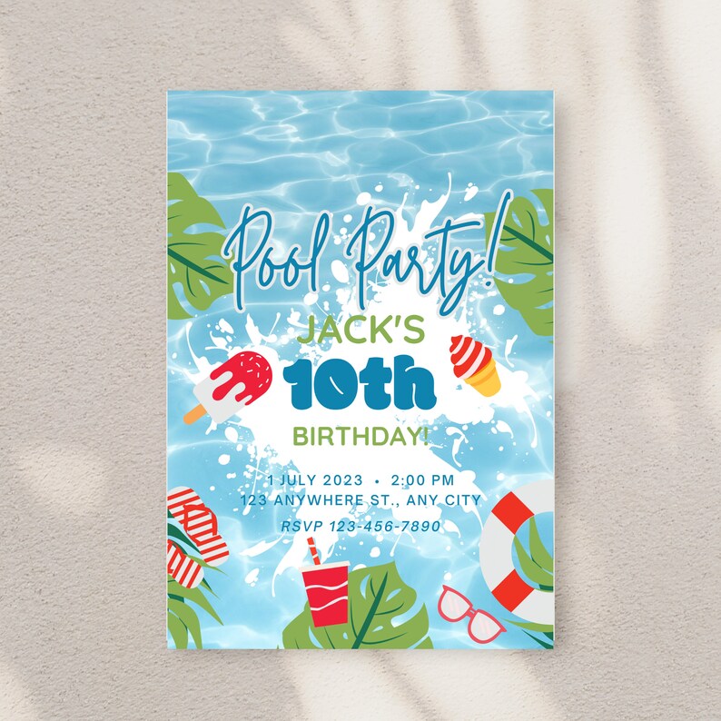Editable Pool Birthday Invitation, Pool Invitation, Pool Template ...