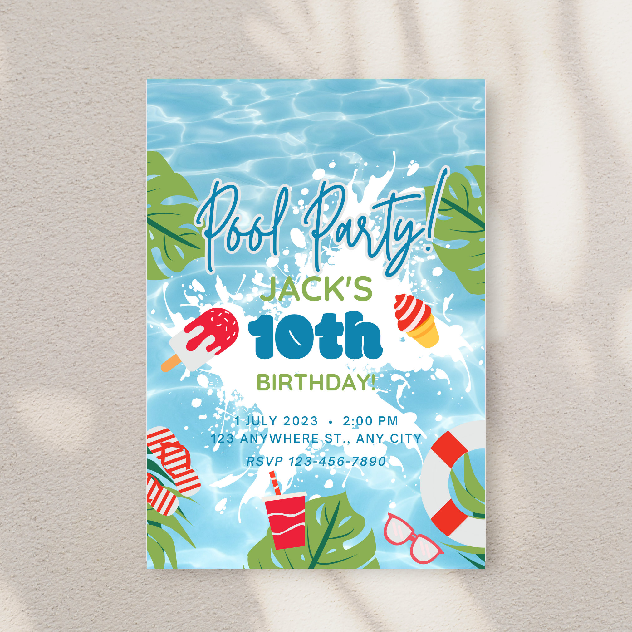 Editable Pool Birthday Invitation, Pool Invitation, Pool Template ...
