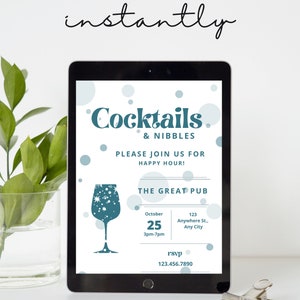 Editable Cocktail Party Invitation, Birthday Invite, Happy Hour Party ...