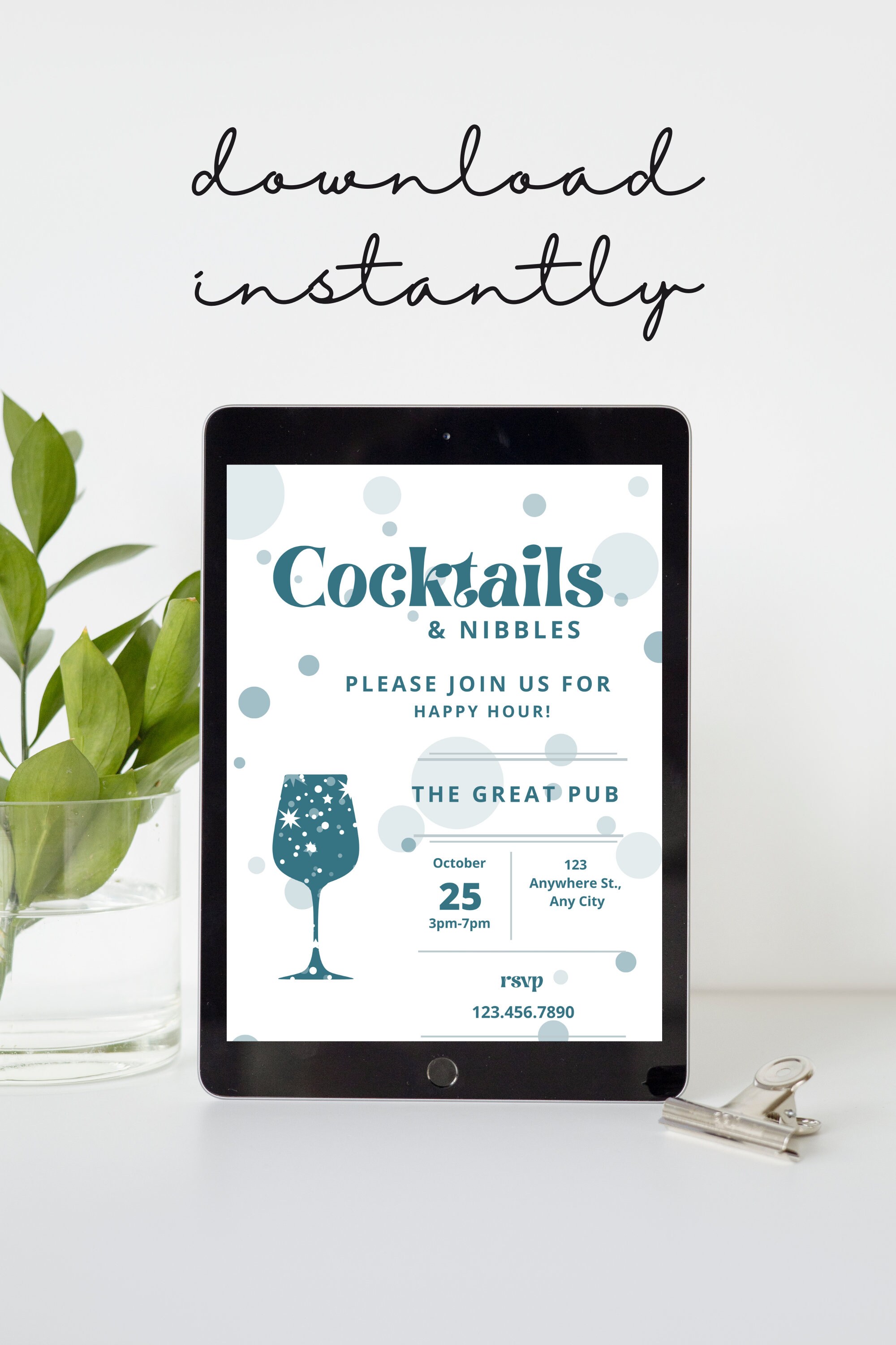 Editable Cocktail Party Invitation, Birthday Invite, Happy Hour Party ...
