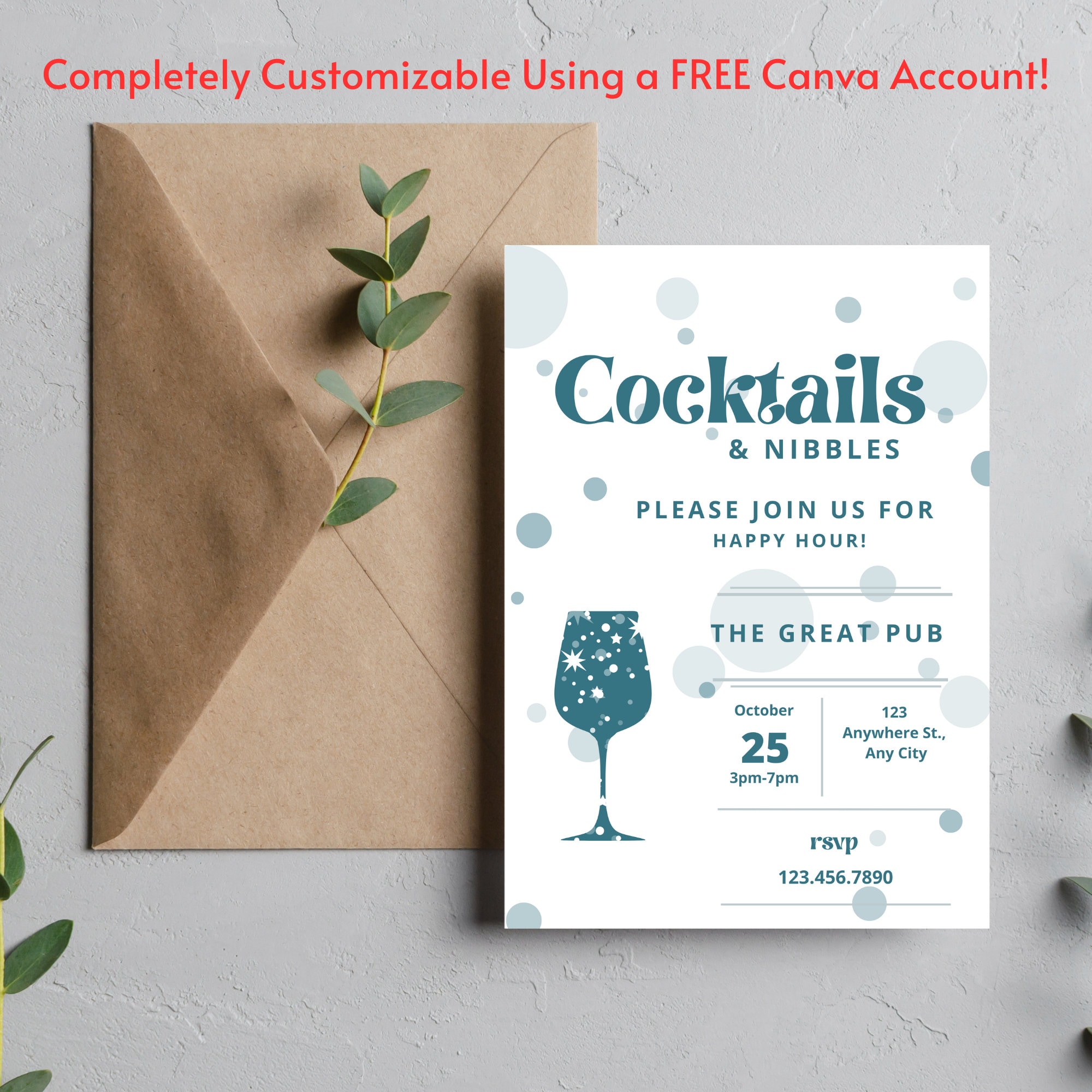 Editable Cocktail Party Invitation, Birthday Invite, Happy Hour Party ...