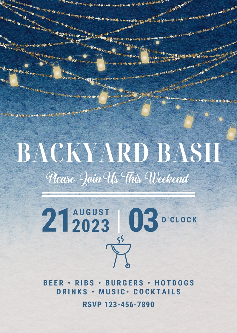 Editable Backyard Party Invitation. Housewarming Party. Backyard BBQ ...