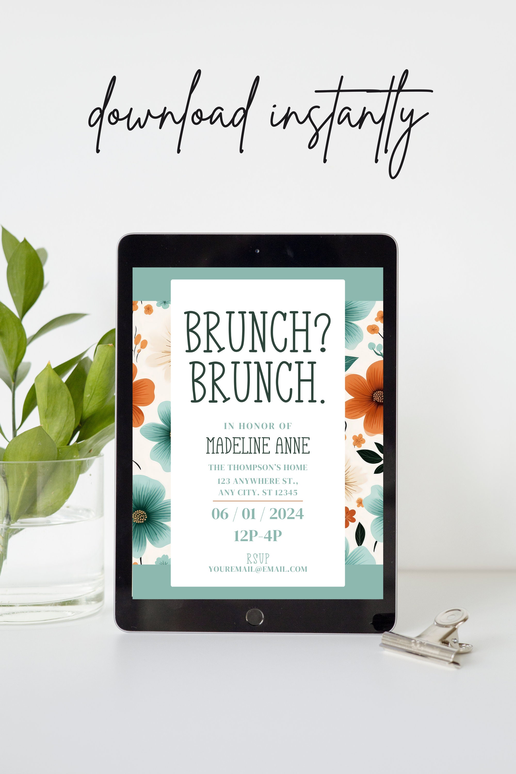 Editable Floral Brunch Invitation Template, Instant Download (canva) - Etsy
