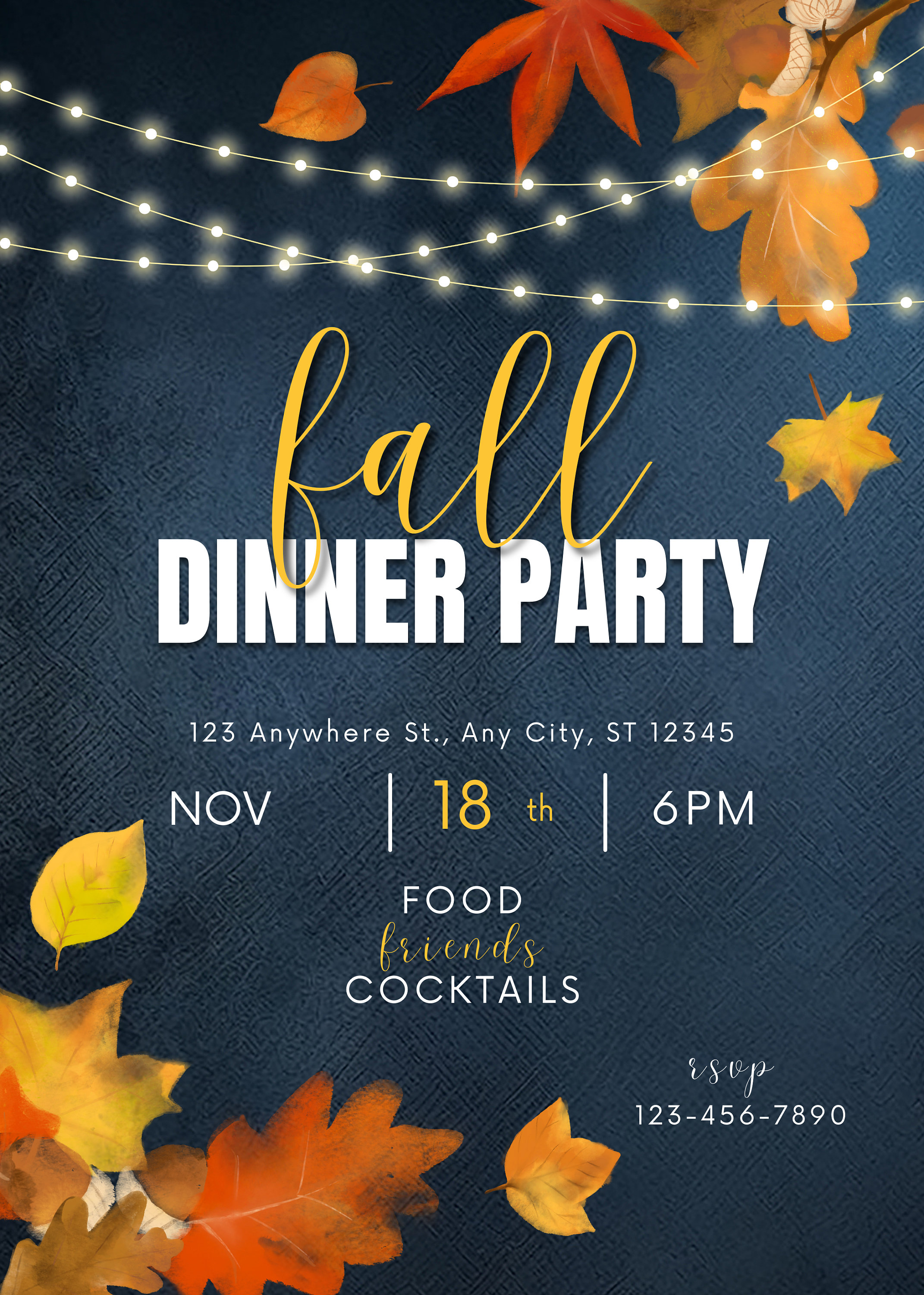Editable Adult Birthday Invitation Fall Happy Hour Autumn Dinner Party ...