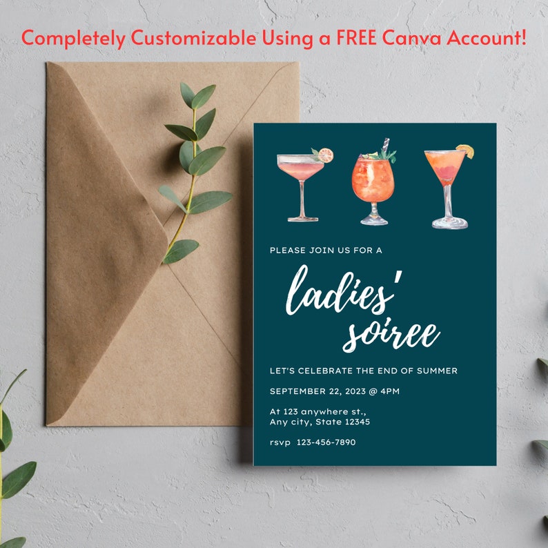 Editable Cocktail Party Invitation, Birthday Invite Fall Autumn Summer ...