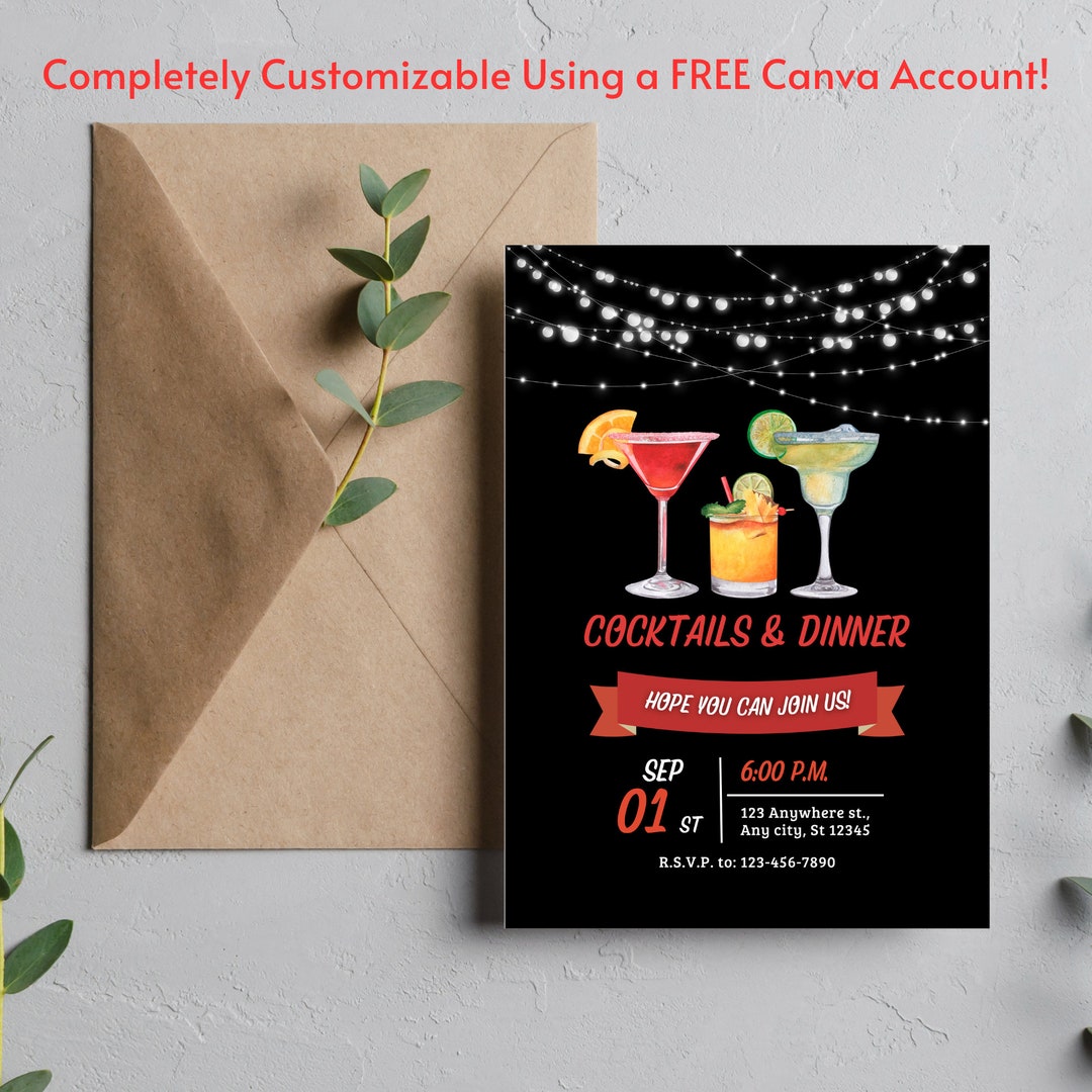 Editable Cocktail Party Invitation, Birthday Tropical Invite Summer ...