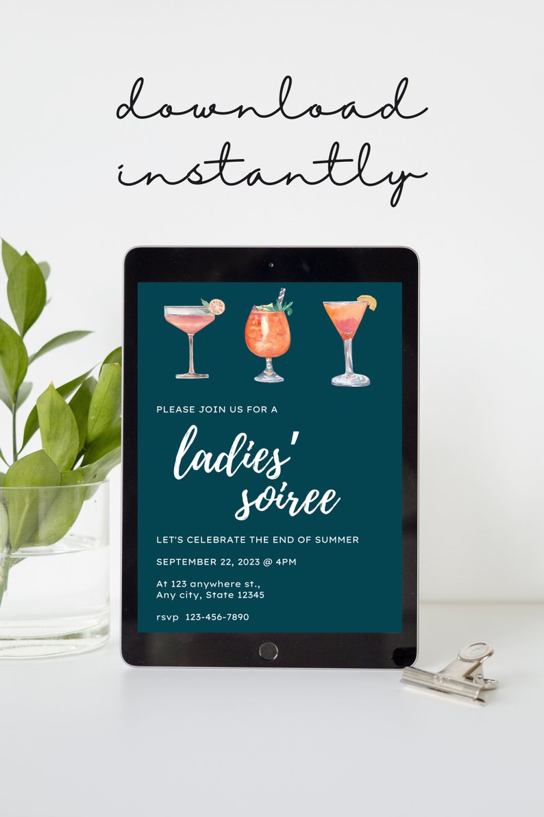 Editable Cocktail Party Invitation, Birthday Invite Fall Autumn Summer ...